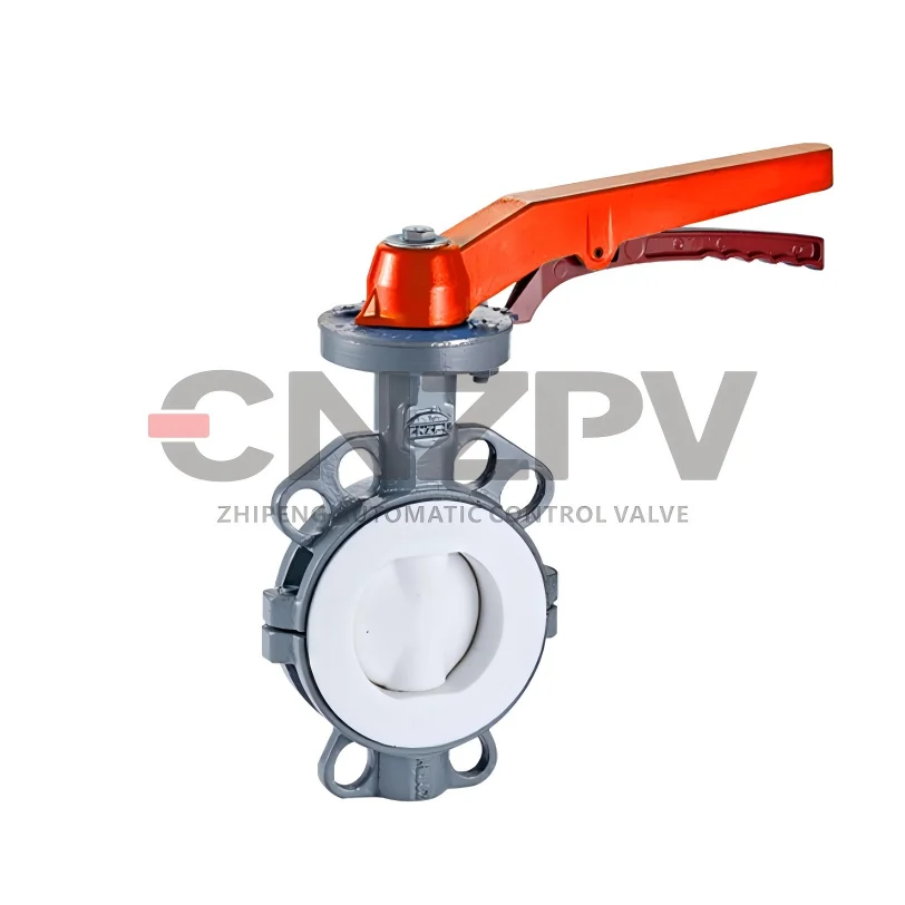 CNZPV®PTFE(Teflon) Lined Wafer Type Butterfly Valve With Manual Lever ...