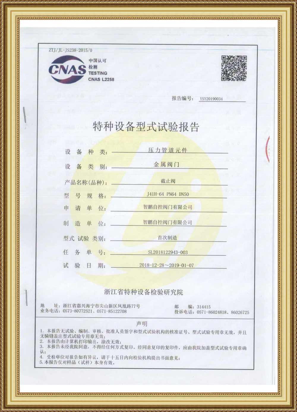 Special Equipment Type Test Report(Metal Ball Valve) - CNZPV ...