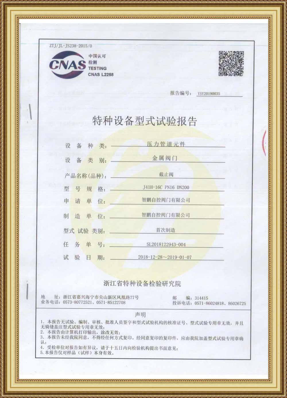 Special Equipment Type Test Report(Metal Globe Valve) - CNZPV ...