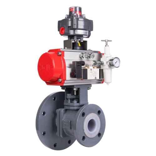 CNZPV®FEP-Lined Pneumatic Vertical Stem Flanged Discharge Ball Valve ...